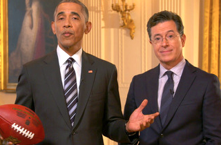 Colbert Delivers His Post-Super Bowl Kick-Off with an Appearance by Obama