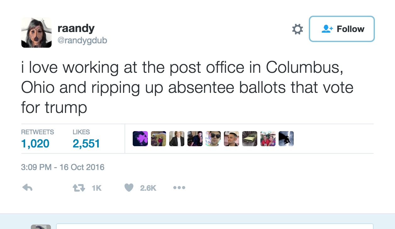 Alt-Right Sites Fell Really Hard For This Joke Tweet About Voter Fraud