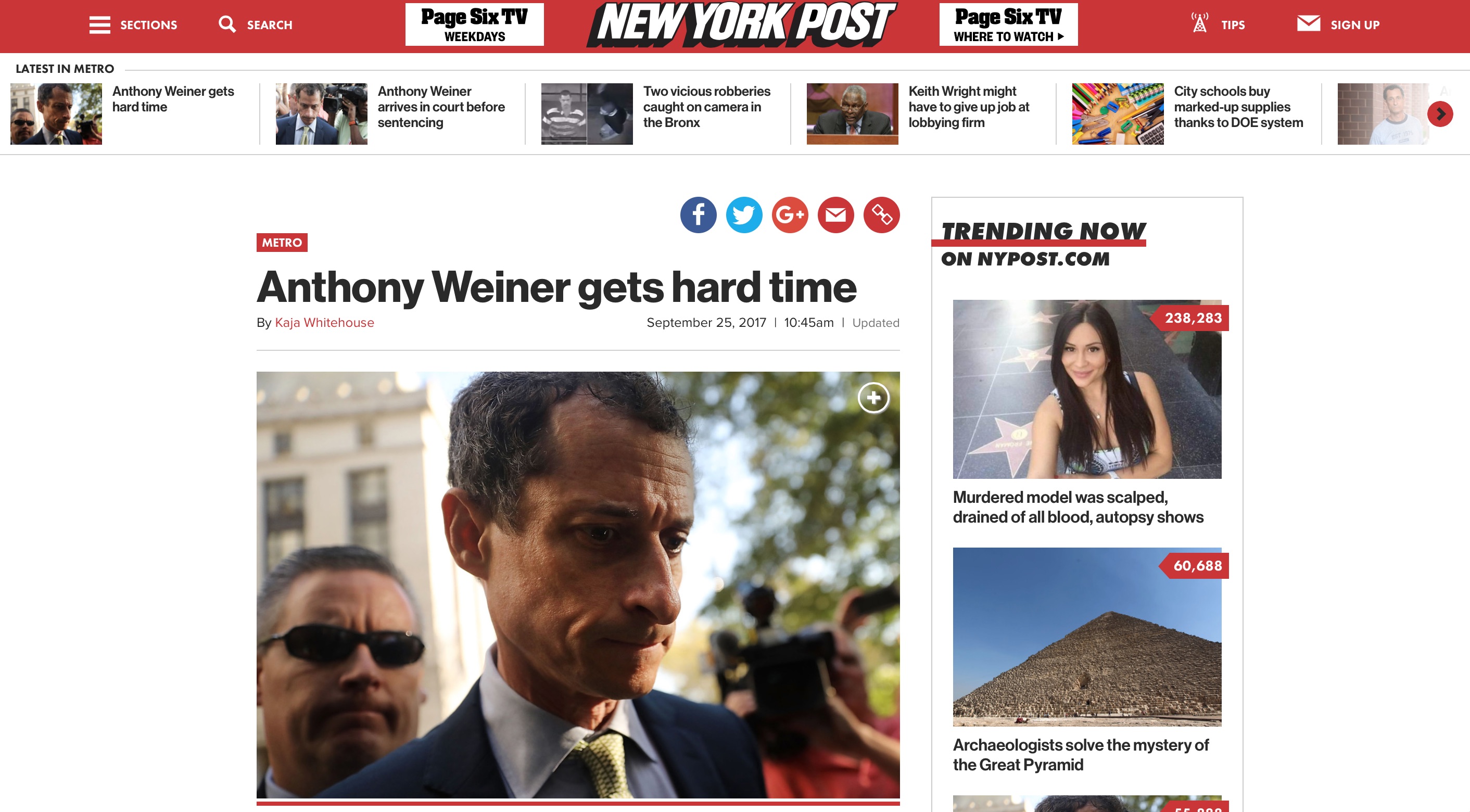 ‘Anthony Weiner Gets Hard Time’: NY Post and Twitter React to Weiner’s ...