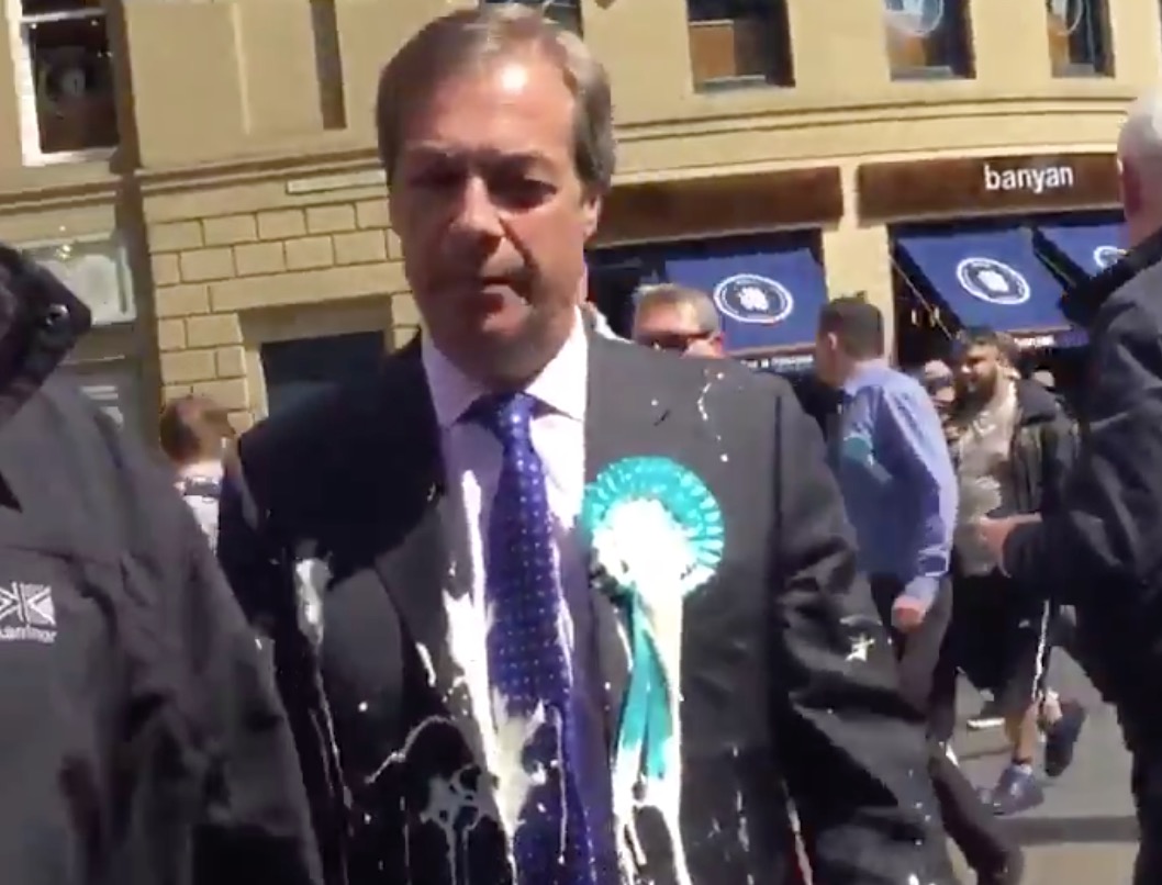 Watch Protestor Throw Milkshake at Nigel Farage