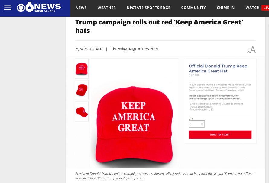 Sinclair Stations Publish Stories Promoting Trump 2020 Merch