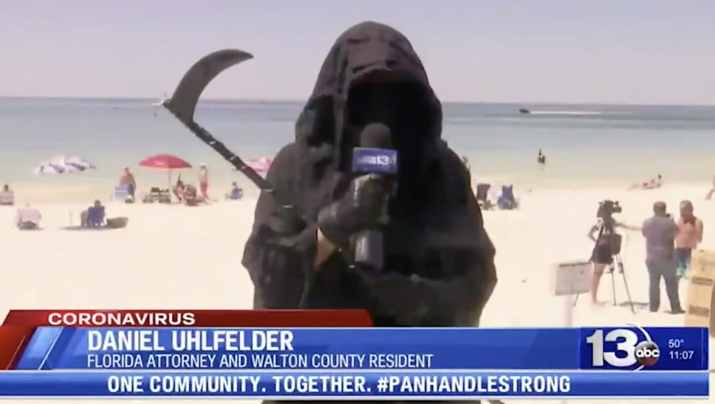 VIDEO: Daniel Uhlfelder, Dressed as Grim Reaper, Protests Florida Beach ...