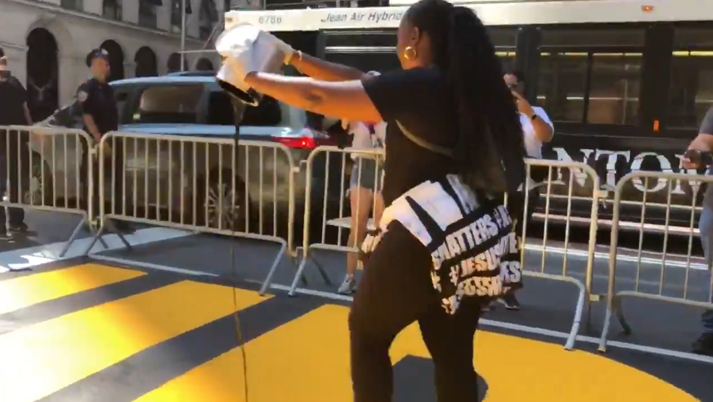 Anti-BLM Protester Pours Paint Over NYC BLM Mural