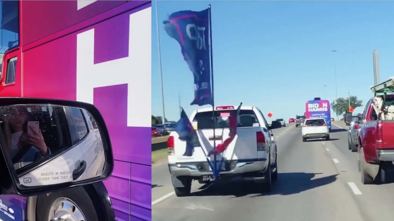 Trump Fan Caravan Swarms Biden Bus on Texas Highway