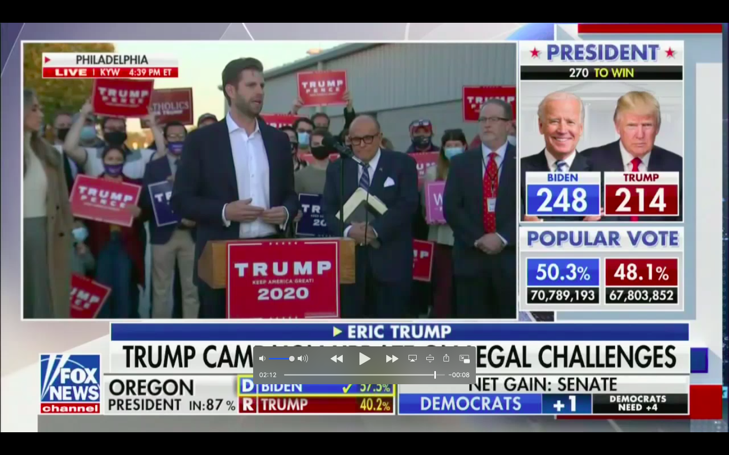 Eric Trump Declares Victory in Pennsylvania But Claims Fraud