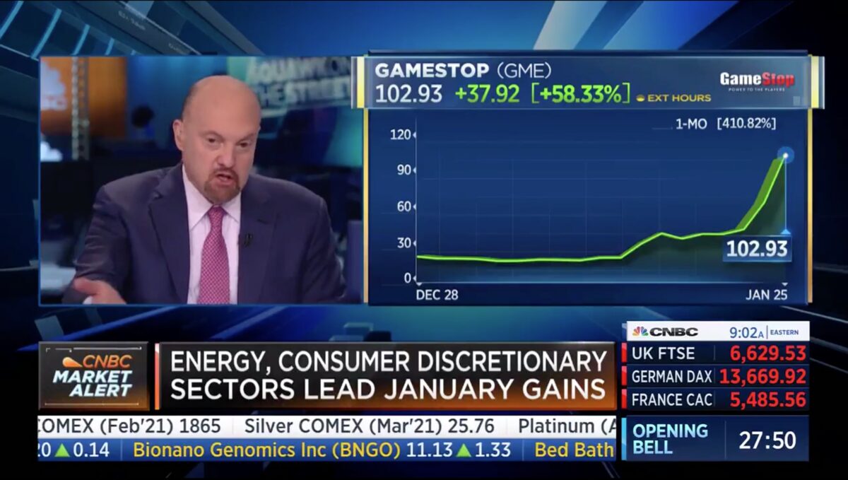 Jim Cramer Warns: GameStop Boom Shows Dow is 'Breaking Down'