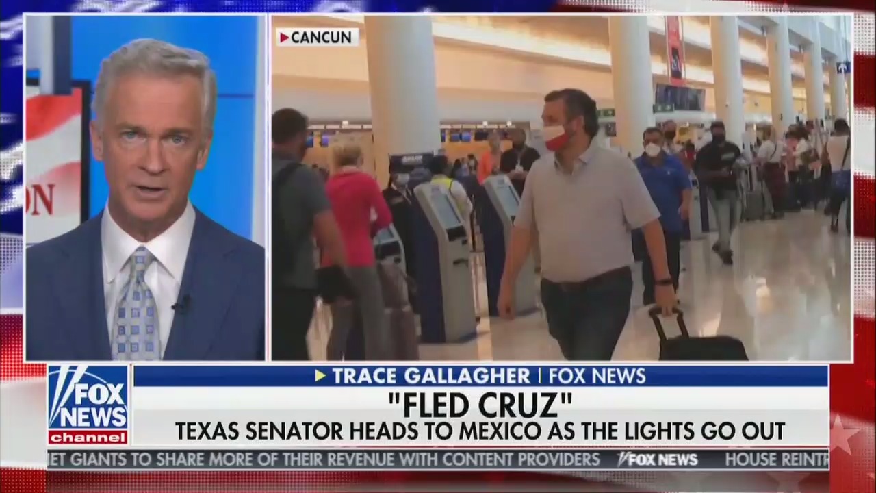 Fox News' Trace Gallagher Rips Ted 'Fled' Cruz for Cancun Trip