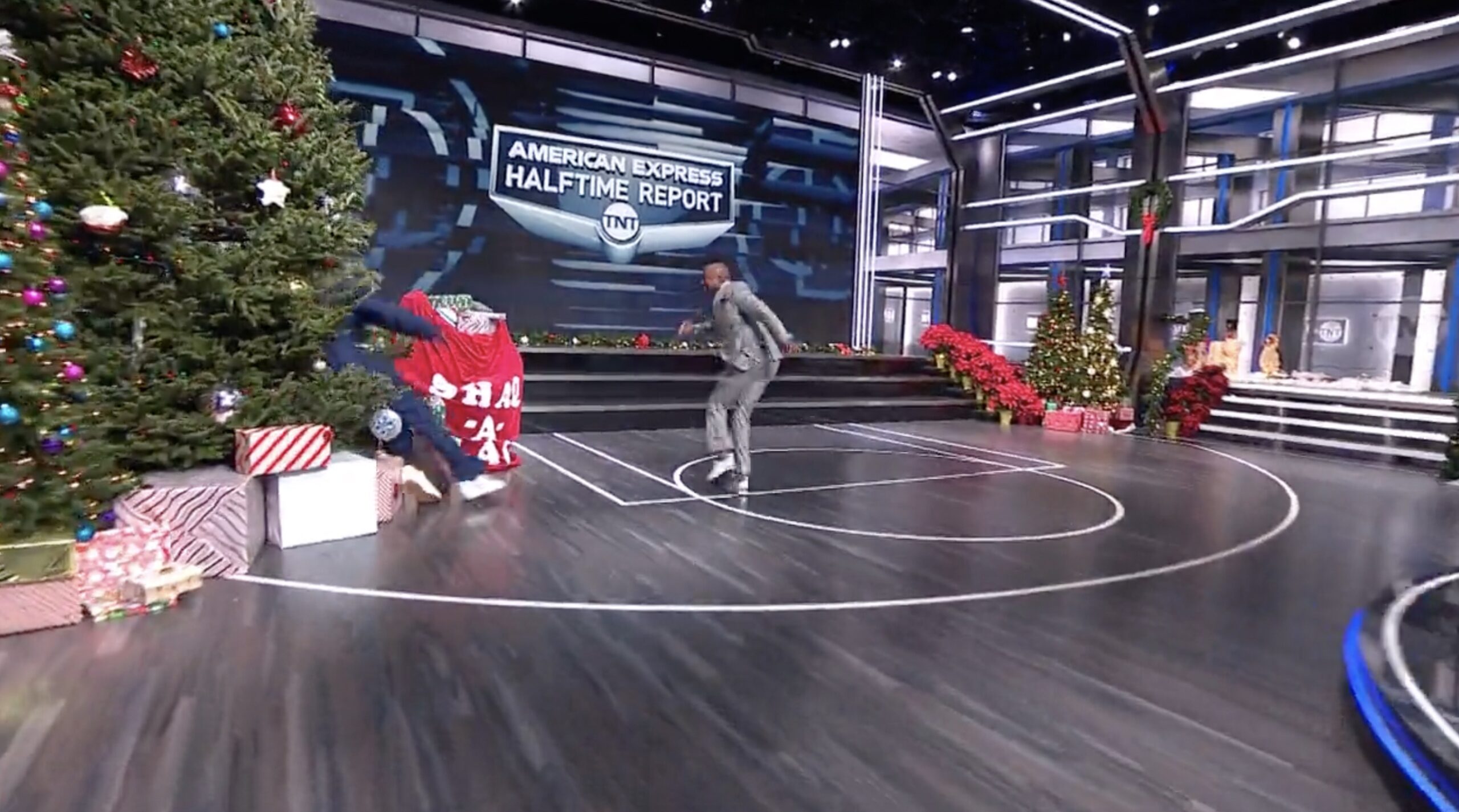WATCH: Kenny Smith LAUNCHES Shaq Into a Giant Christmas Tree