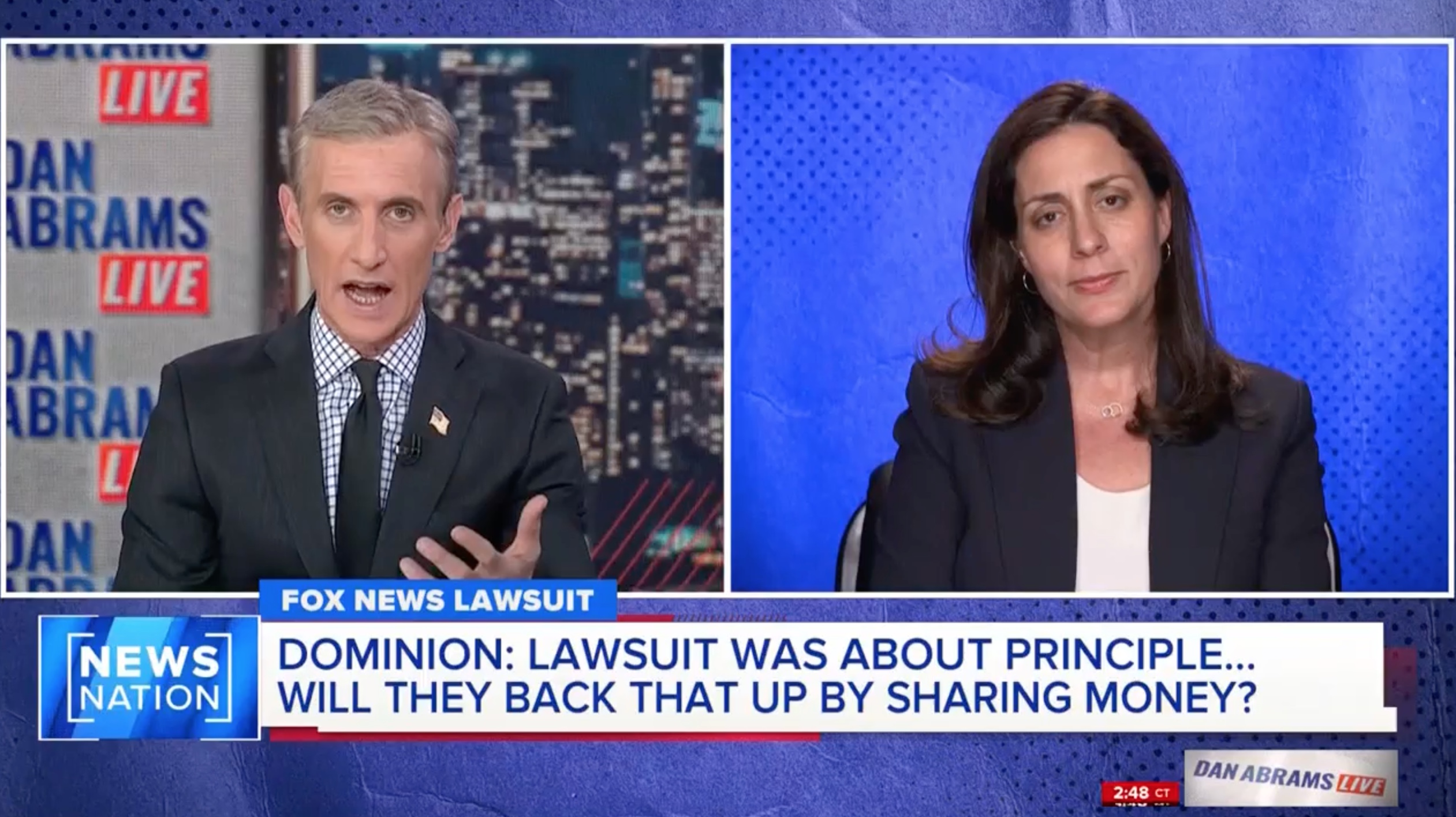 Dan Abrams Challenges Davida Brook On Dominion Settlement