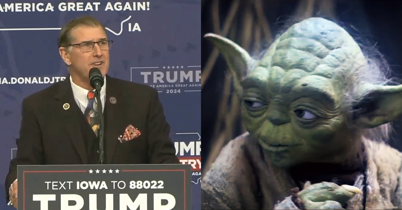 WATCH: Iowa State Rep Busts Out Cringe Yoda Impression At Trump Rally ...