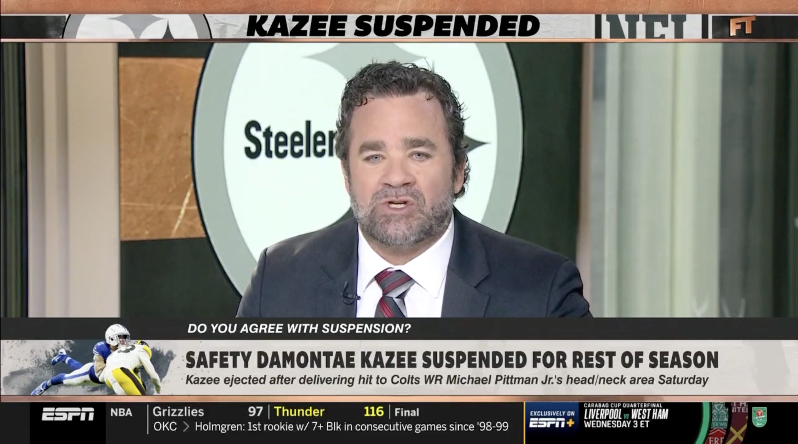 Jeff Saturday Claims Damontae Kazee Suspension Was Deserved