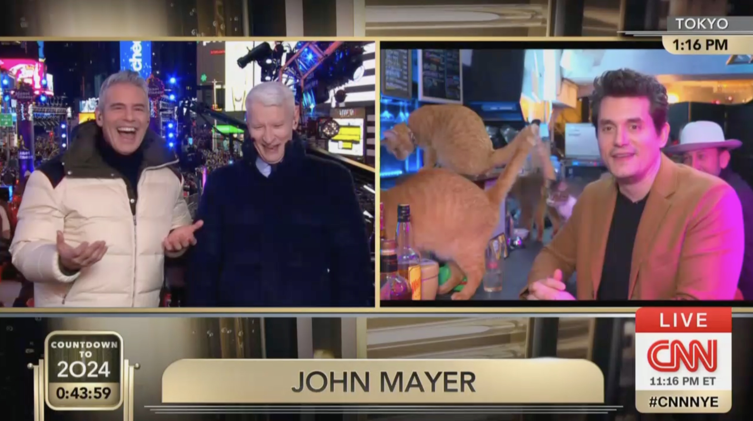 Anderson Cooper Loses It Over John Mayer at Cat Bar