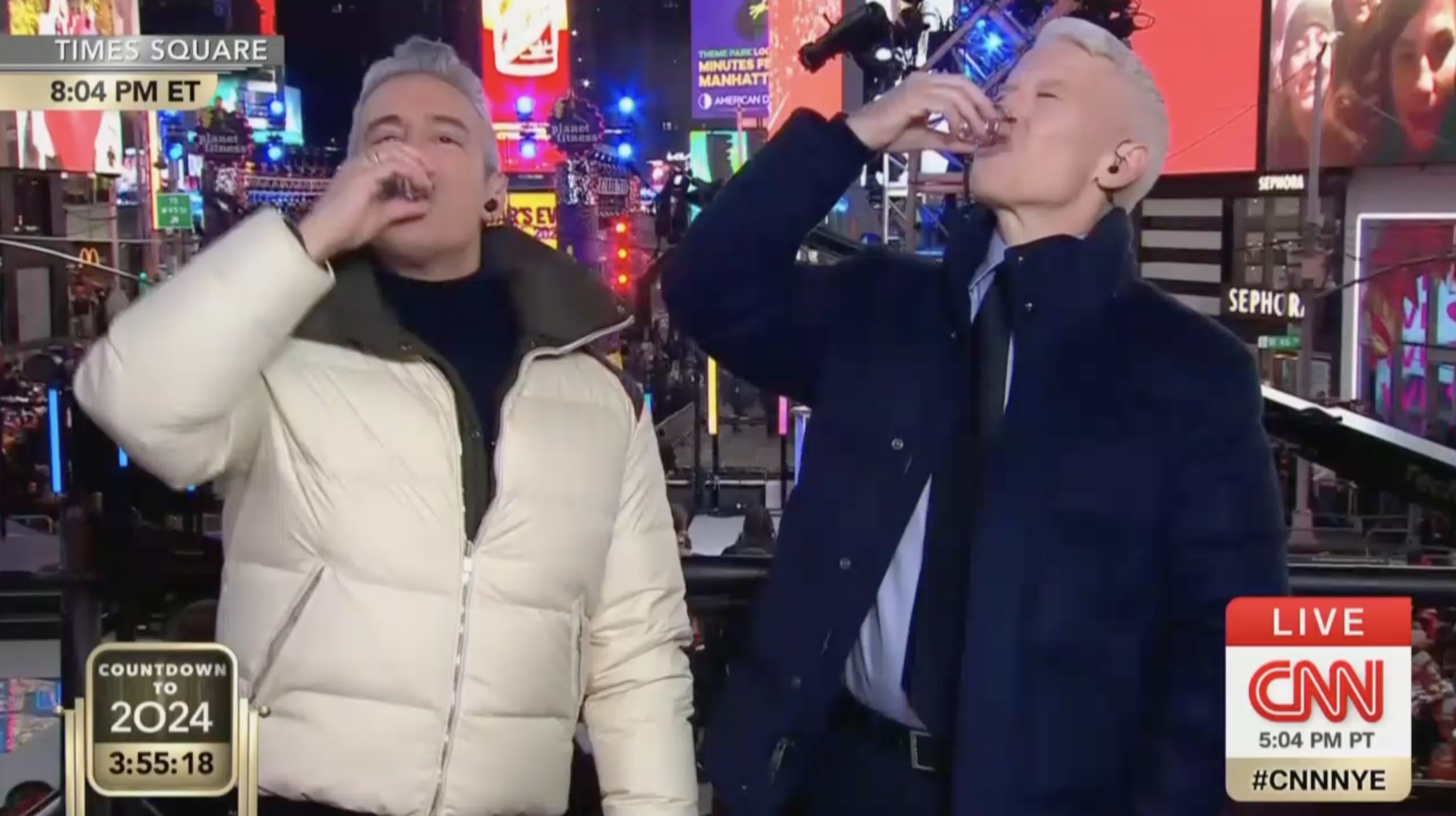 Anderson Cooper, Andy Cohen Take Shots on CNN New Years Eve