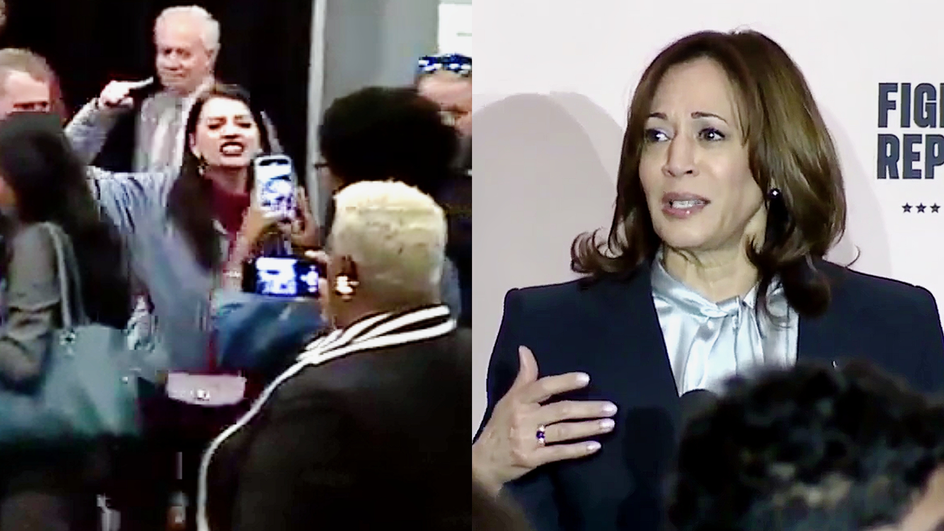 Crowd Shouts Down Protester at Kamala Harris Abortion Speech