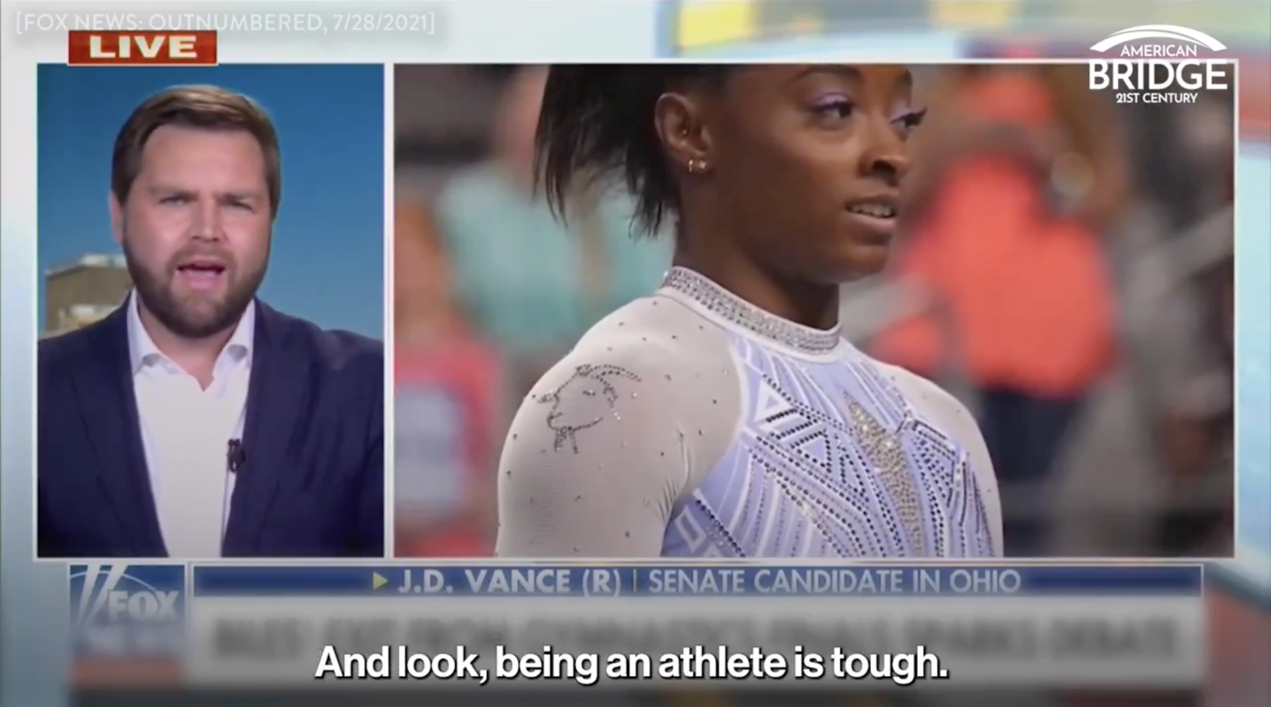 Old Clip of JD Vance Commenting on Simone Biles Goes Viral