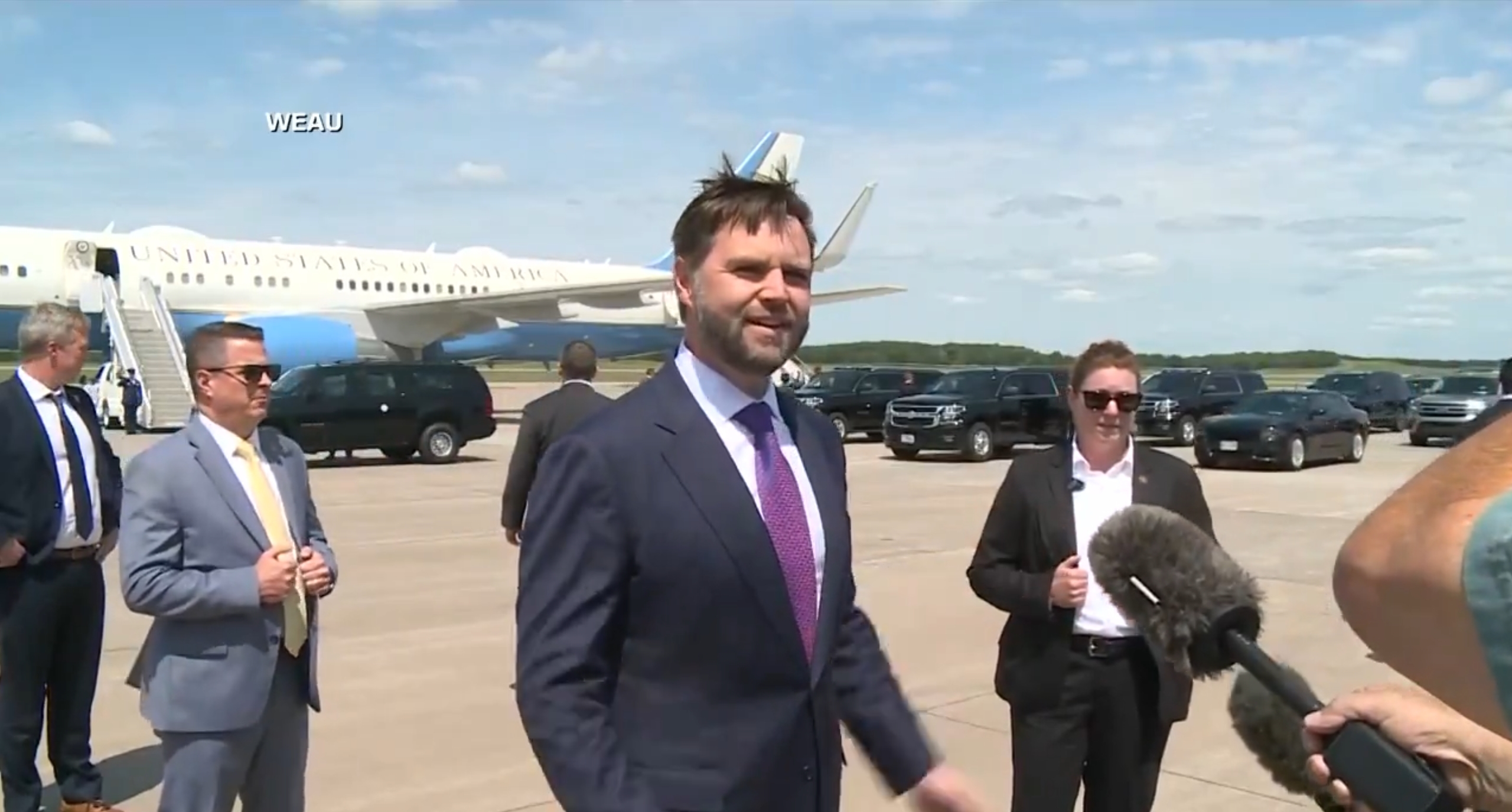 JD Vance Stands Outside Kamala Harris' Plane