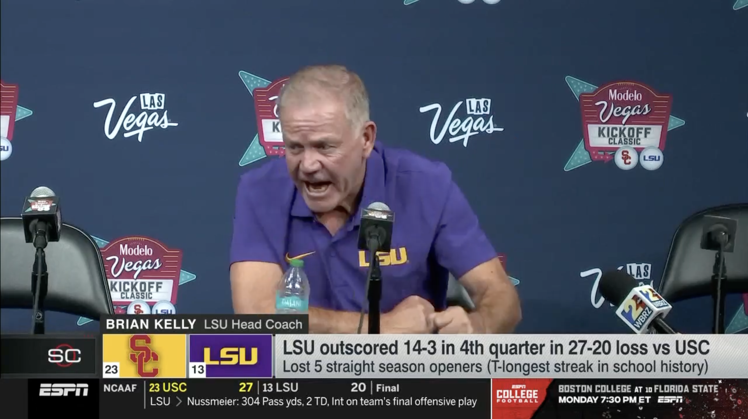 Brian Kelly Slams Fist in Anger Following Loss to USC