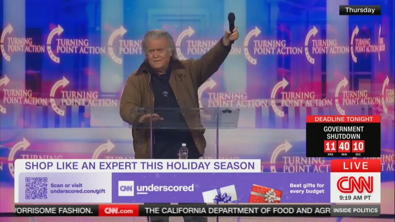 Steve Bannon Whips Up Crowd Against Speaker Johnson