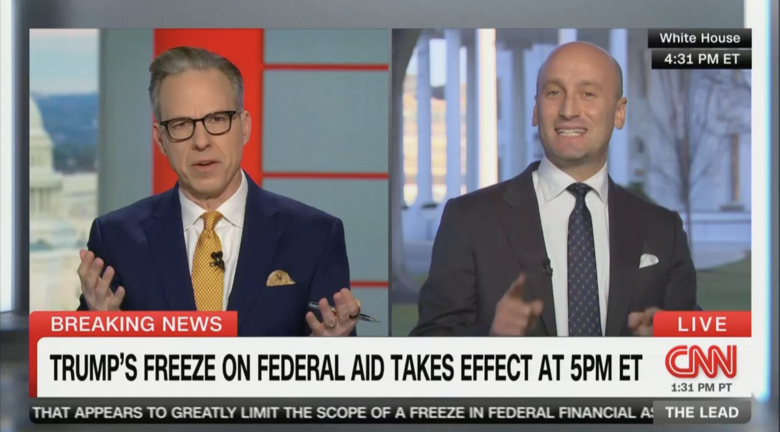 Stephen Miller and Jake Tapper Spar Over Trump’s Spending Freeze