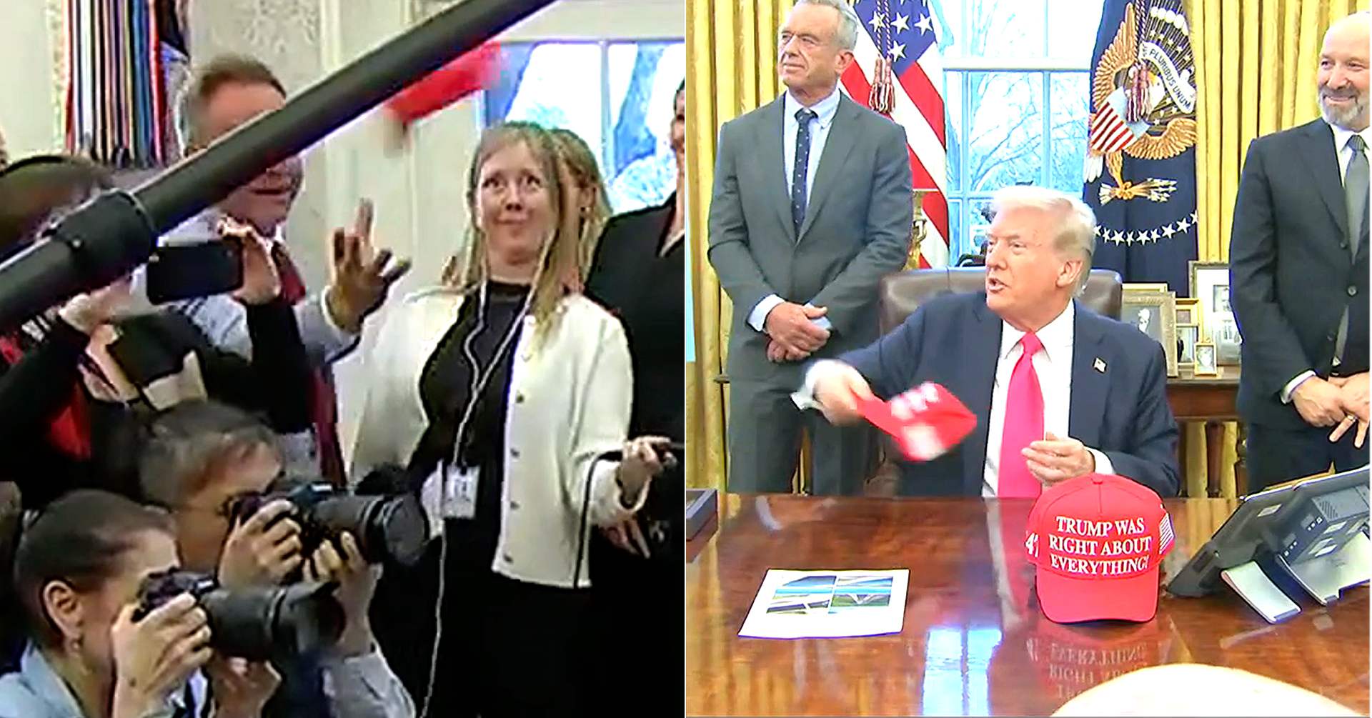 Trump Hawks 'Trump Was Right' Hats In Stunning Oval Scene