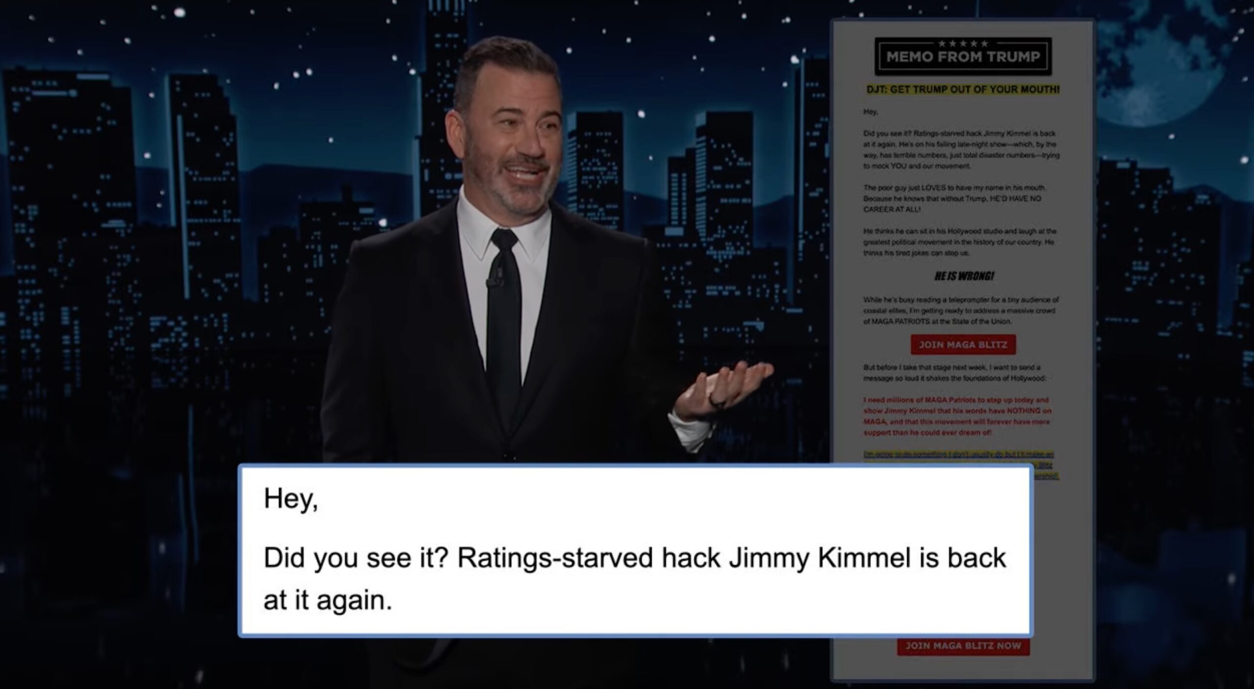 Jimmy Kimmel Rips Trump for Calling Him Out in 'Money Grab'