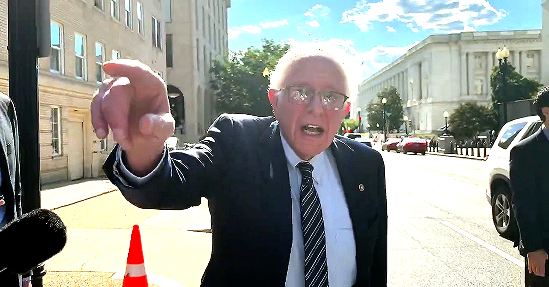 Bernie Sanders Bashes Trump as Heckler Confronts On Platner